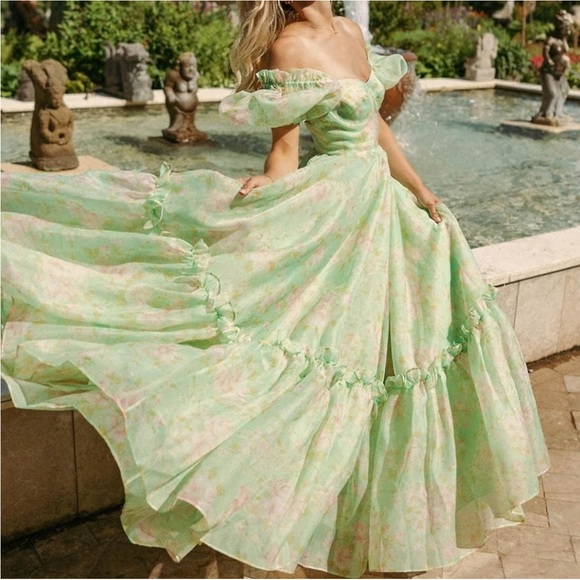 Selkie | Dresses | Selkie The Ritz Gown In Acid Trip Green Pink Floral ...